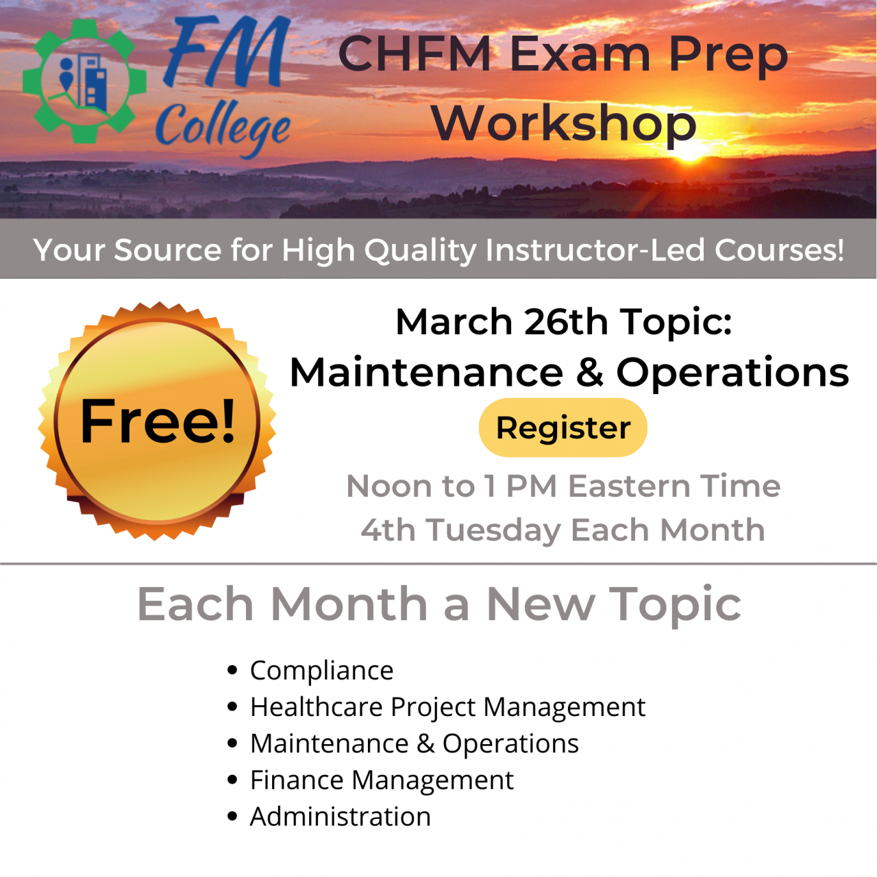 FREE: CHFM Exam Prep Workshop - FM College